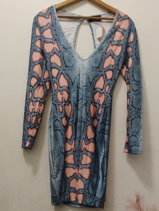 BA&SaADAOUI | Dresses | Blue Snakeprint Long Sleeve Bodycon Dress With ...
